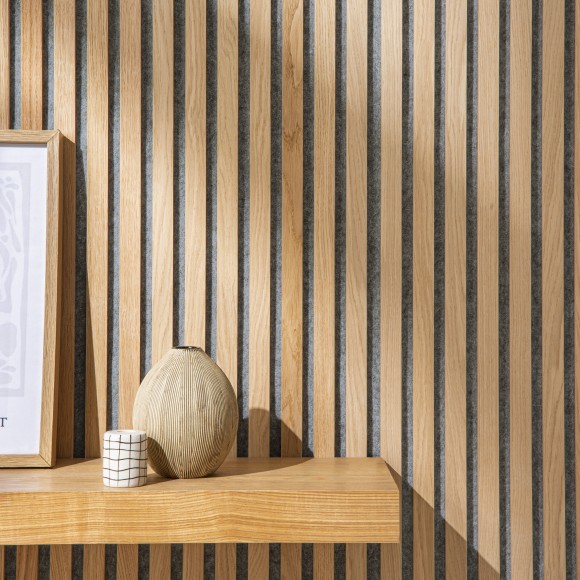 VERTIGO |Slat wall panel - Golden oak/grey felt 250cm